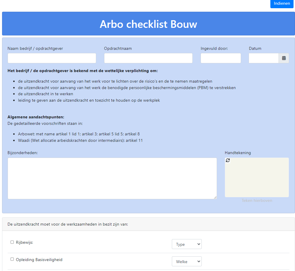 Arbo checklist Bouw